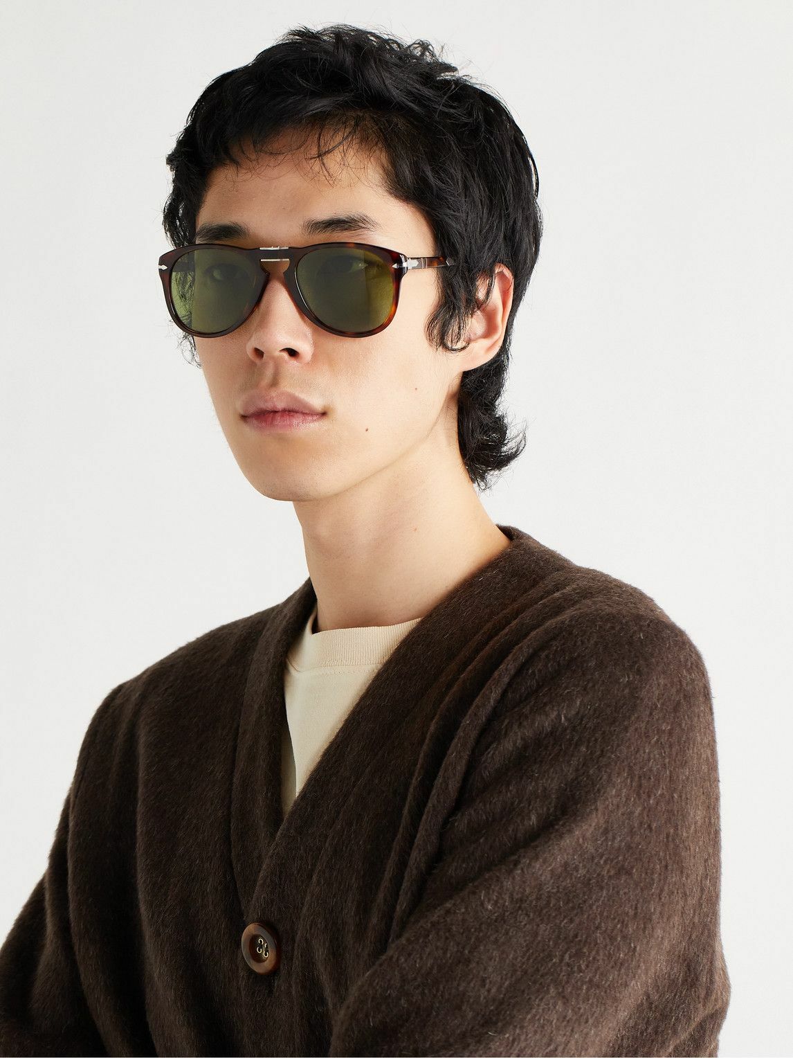 Persol - Round-Frame Folding Tortoiseshell Acetate Sunglasses Persol