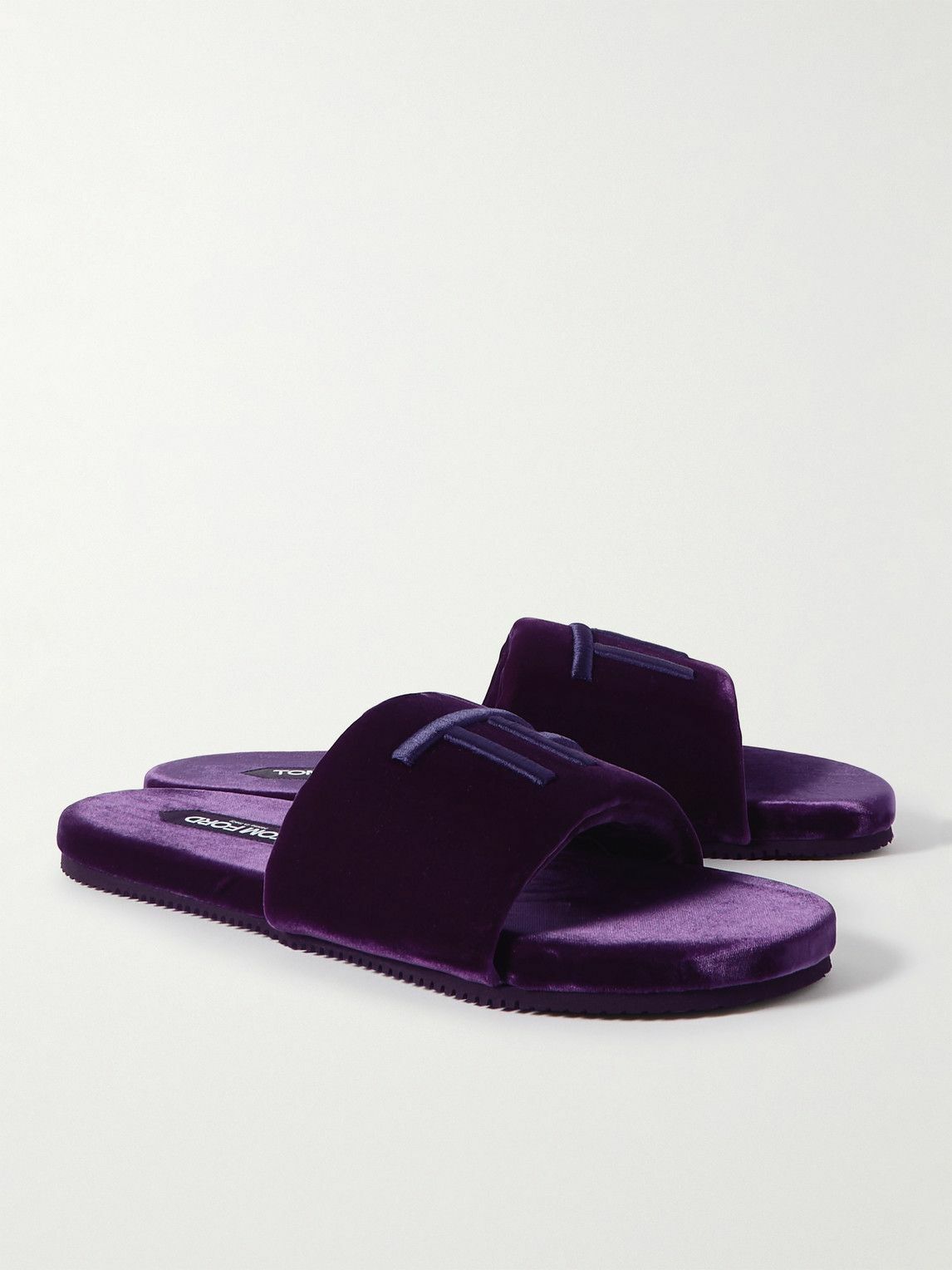 TOM FORD - Harrison Logo-Embroidered Velvet Slides - Purple TOM FORD
