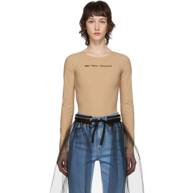 MM6 Maison Margiela Beige Logo Bodysuit MM6 Maison Margiela