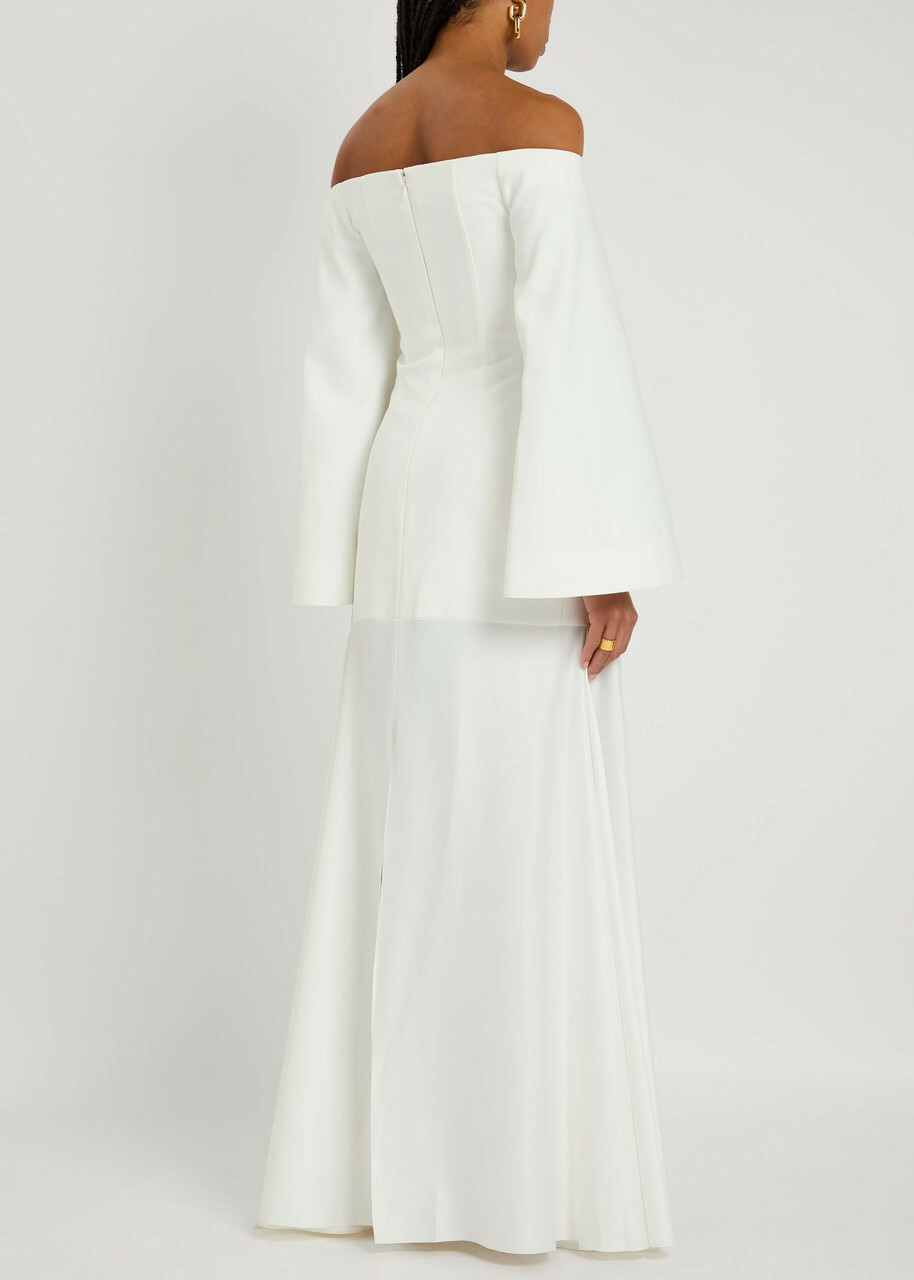 Solace London Rina Satin and Crepe Maxi Dress Cream Solace London