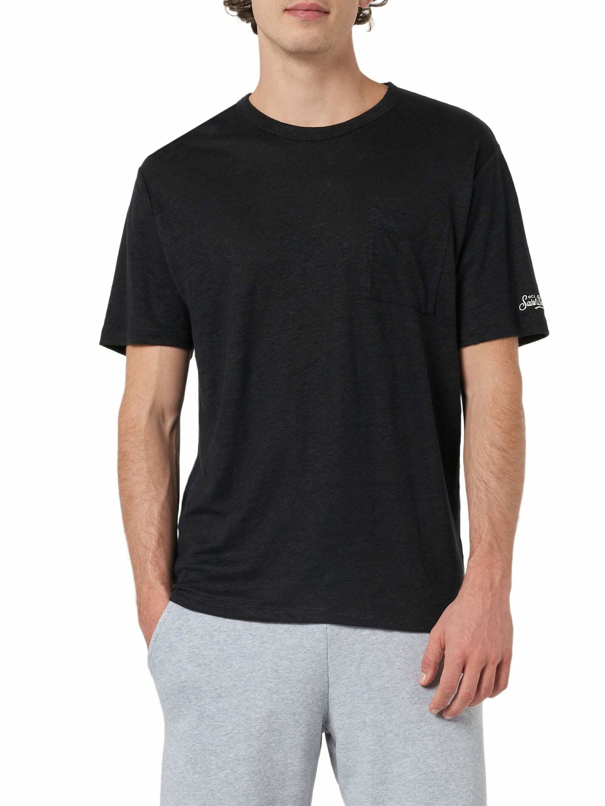 MC2 Saint Barth Man Black Linen Jersey T-shirt Ecstasea With Pocket MC2 ...