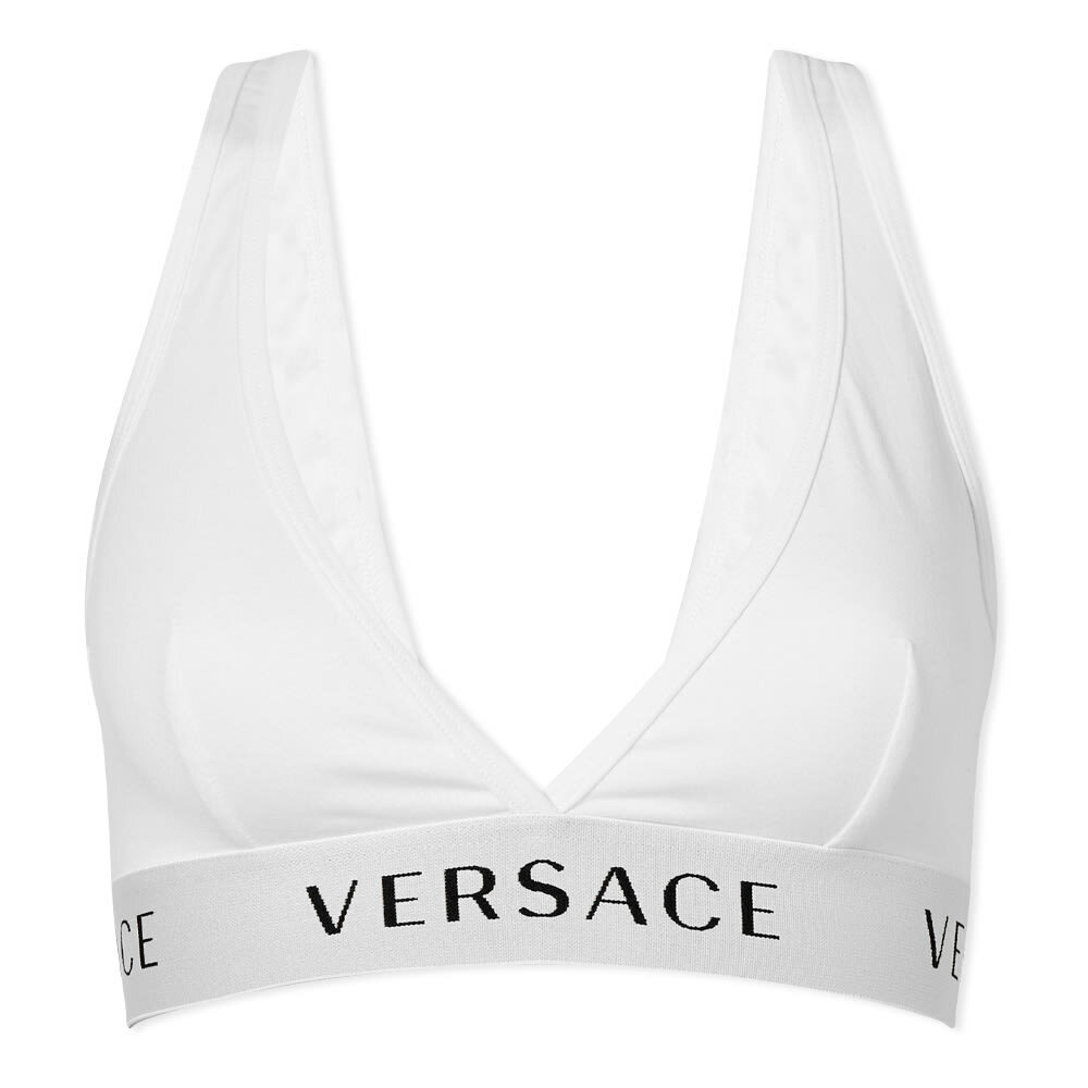 Versace Women's Tape Logo Triangle Bra in White Versace