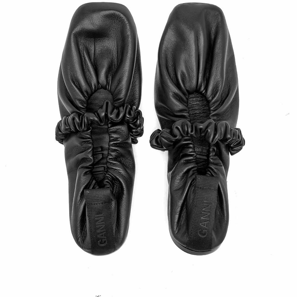 GANNI Women's Soft Square Toe Scrunchie Ballerina Shoe in Black GANNI