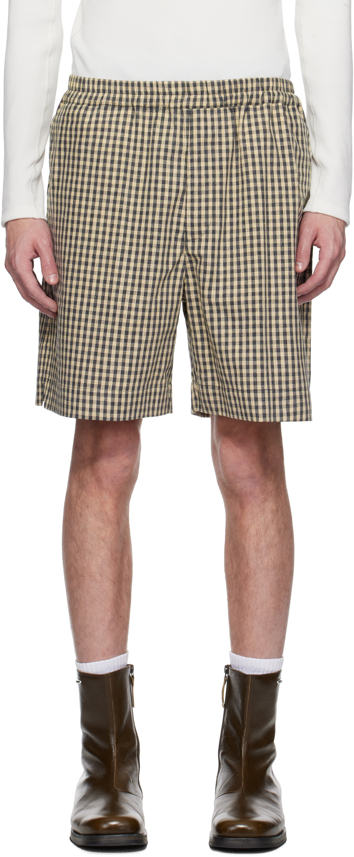 Karmuel Young Black & Yellow Check Square Shorts Karmuel Young