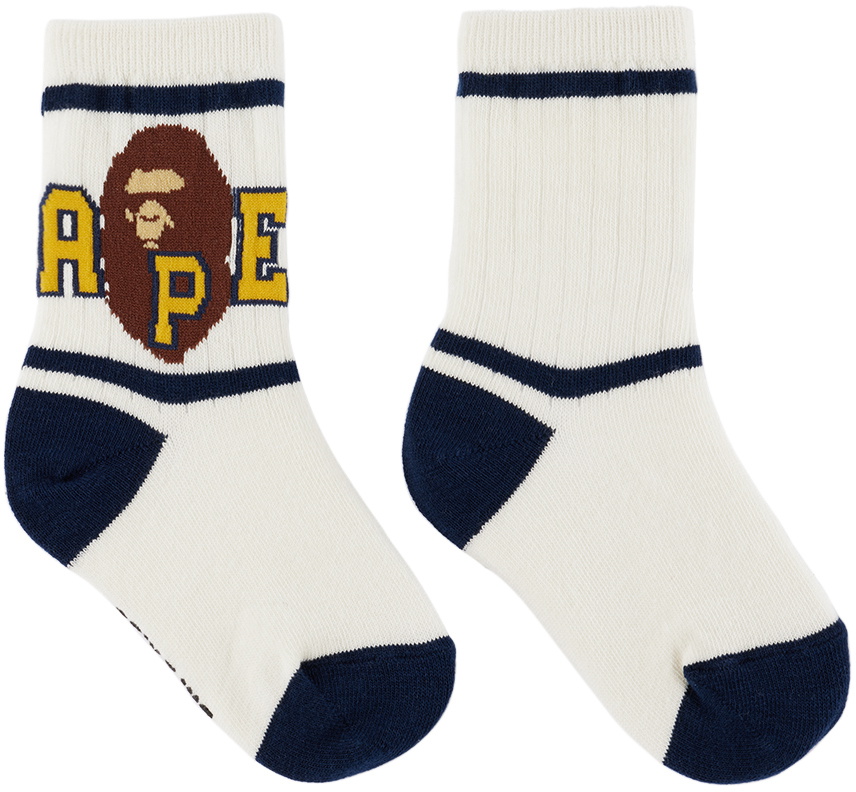 BAPE Kids White Striped Ape Head Socks A Bathing Ape