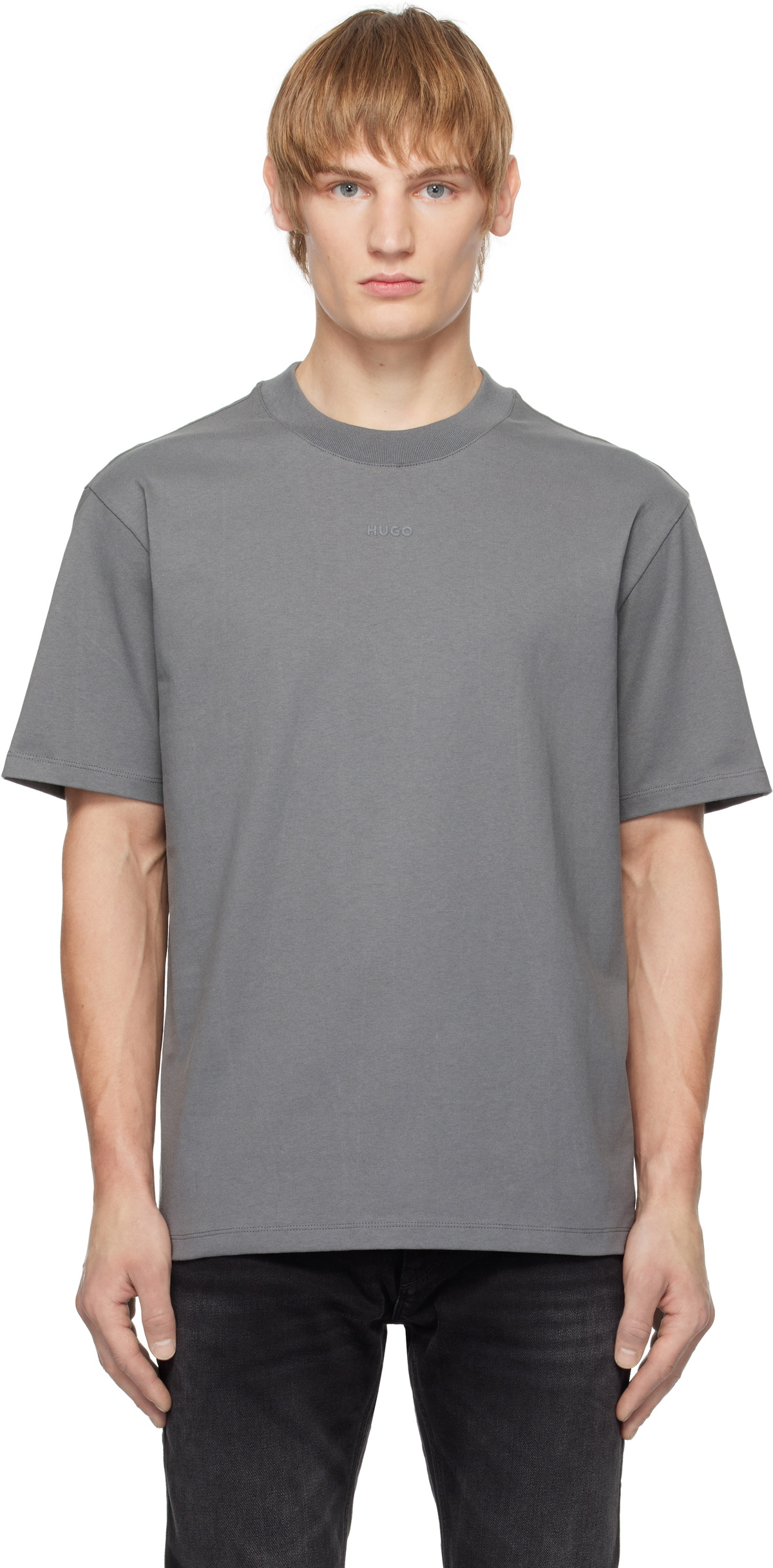 Hugo Gray Relaxed-Fit Cotton T-Shirt Hugo Boss