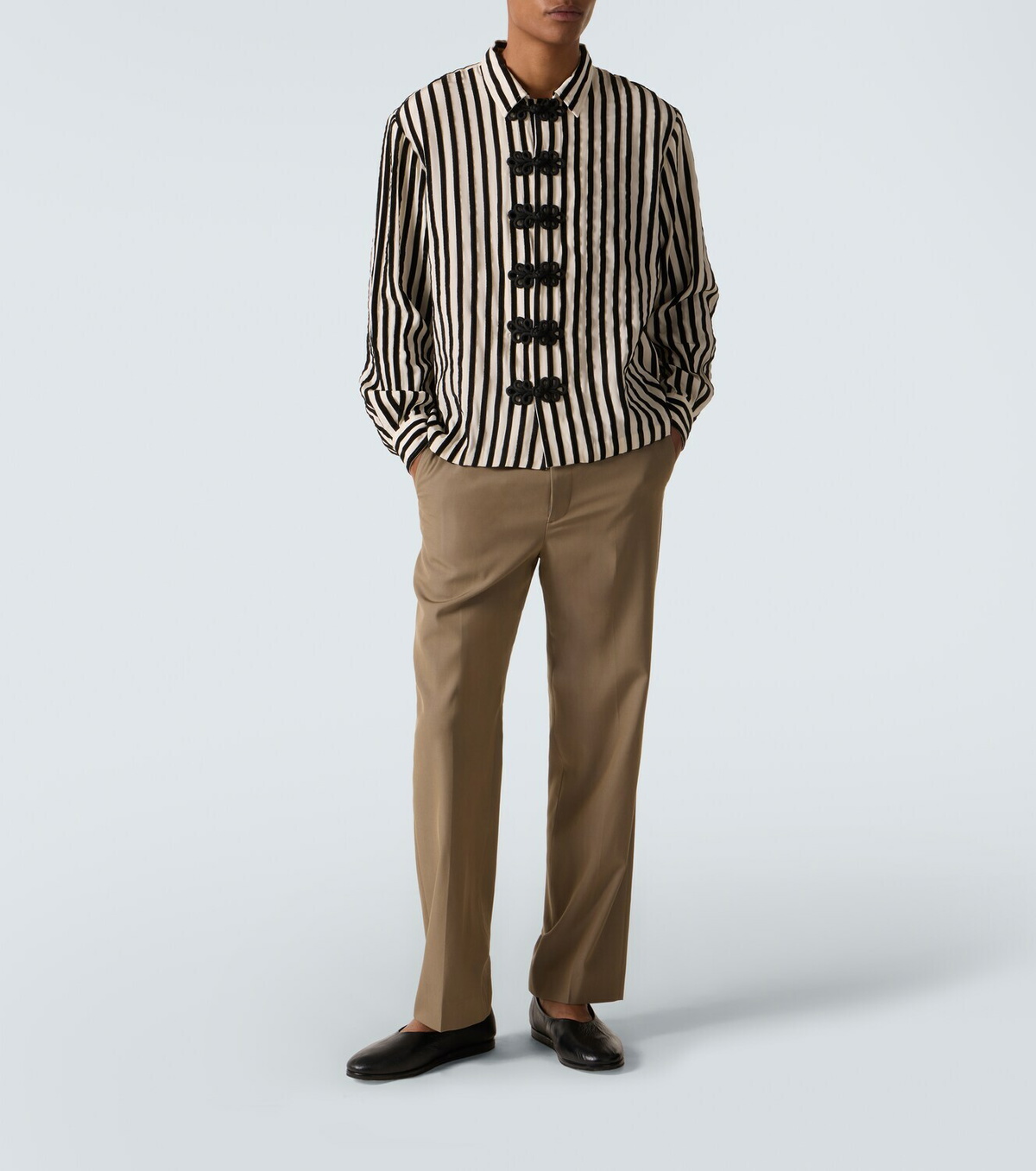 Bode Striped velvet-trimmed silk shirt Bode