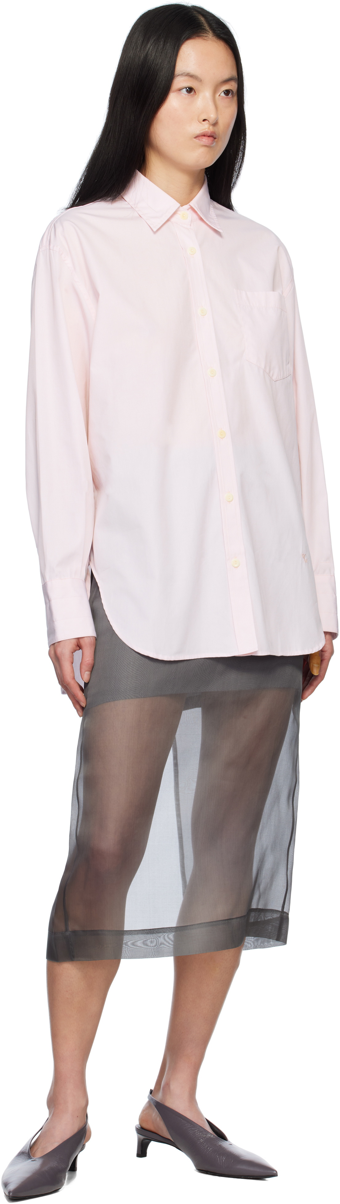 Maria McManus Gray Low Rise Sheer Midi Skirt Maria McManus