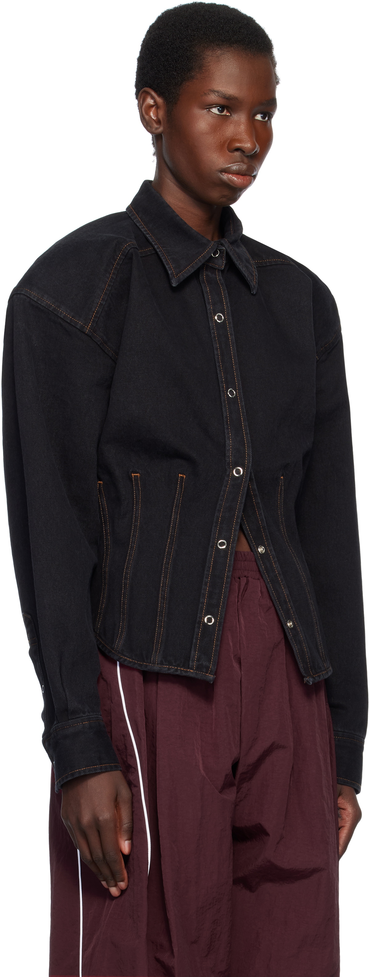 Pushbutton Black Bustier Denim Shirt Pushbutton