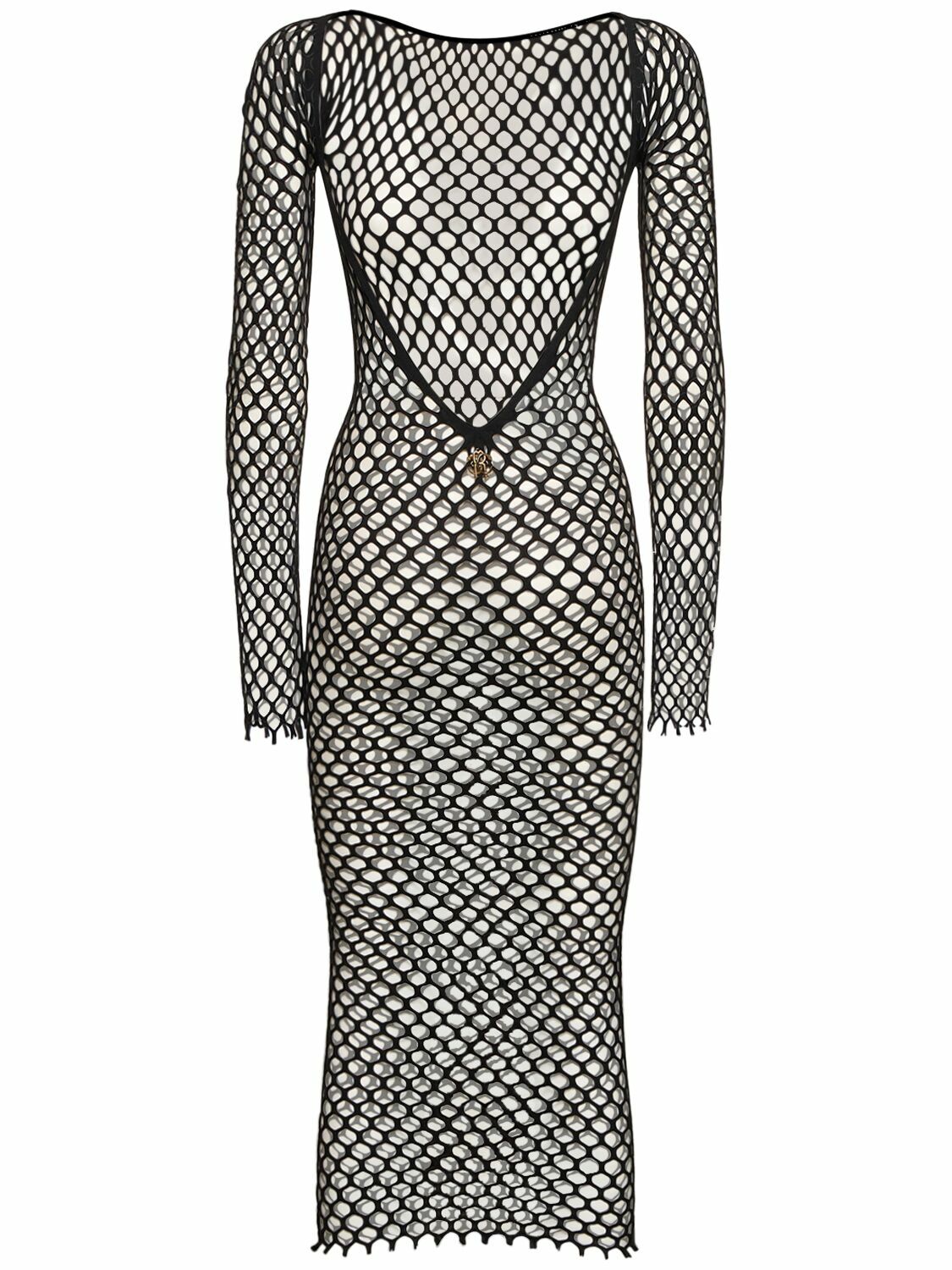 ROBERTO CAVALLI Stretch Viscose Fishnet Midi Dress Roberto Cavalli