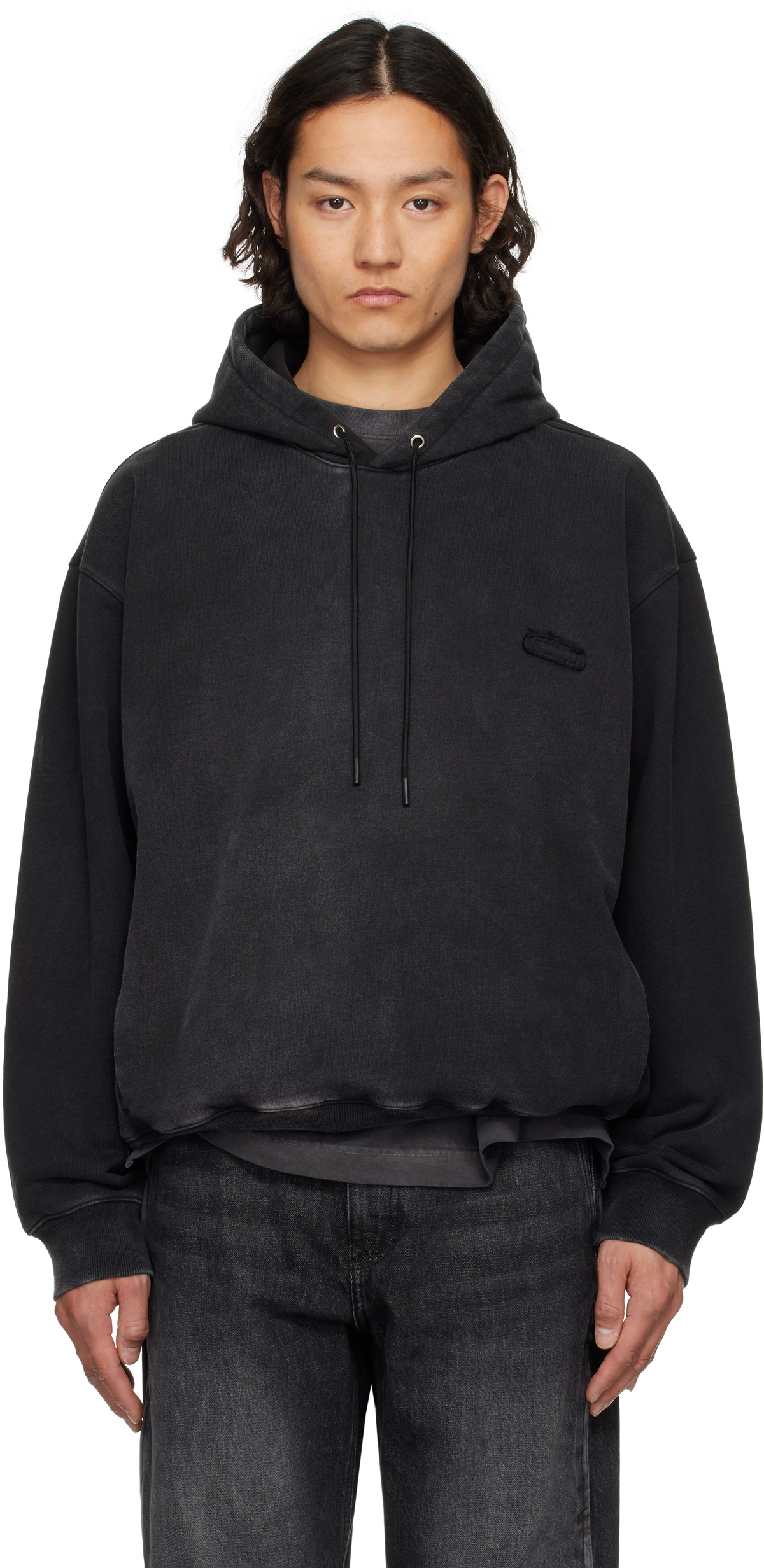 Solid Homme Black Washed Back Logo Hoodie Solid Homme