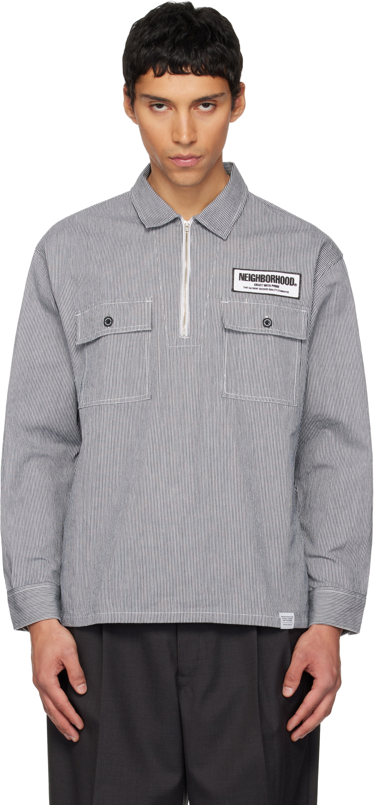 Neighborhood Navy & White Classic Work Pullover LS Shirt Neighborhood
