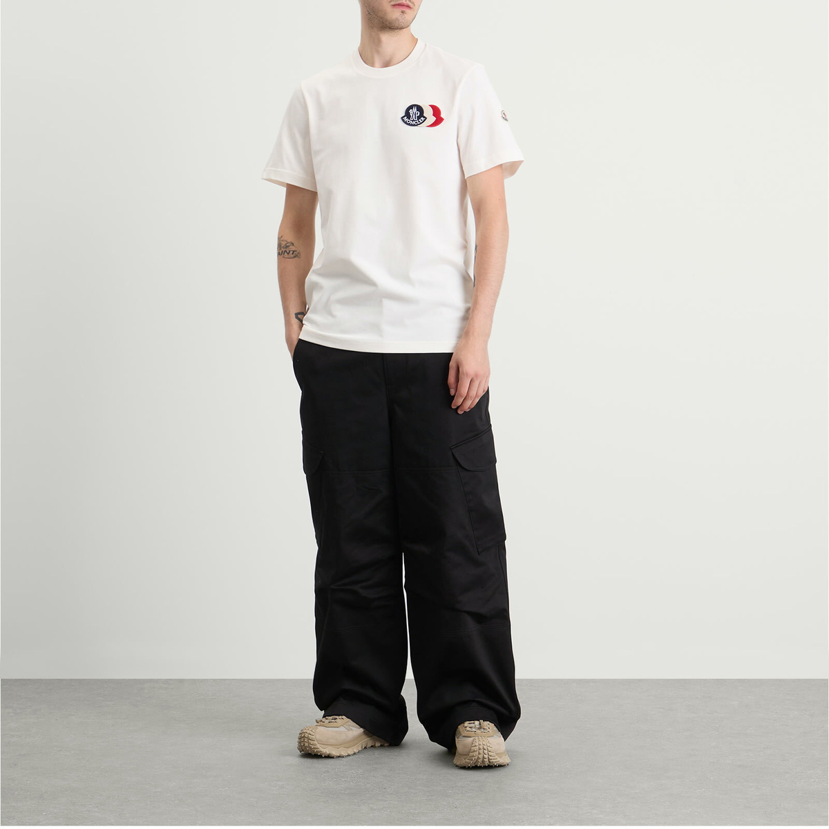 Moncler Men's Triple Logo Heavy Cotton T-Shirt in White Moncler