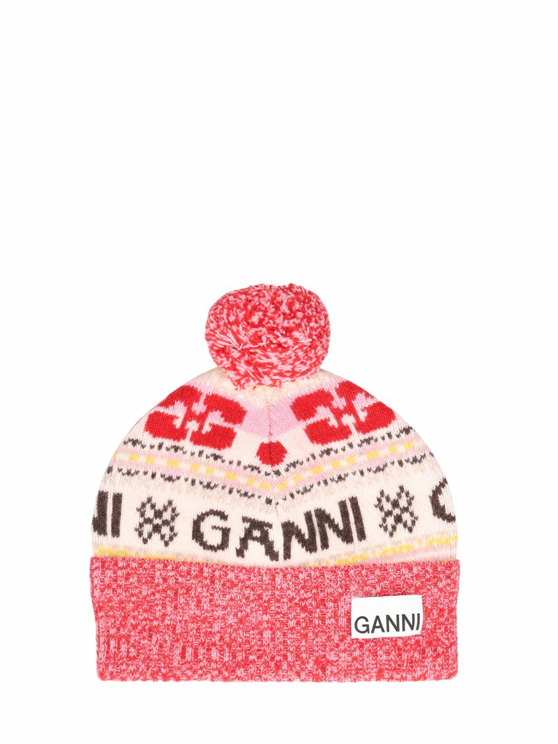 GANNI - Graphic Wool Beanie W/ Pompom GANNI