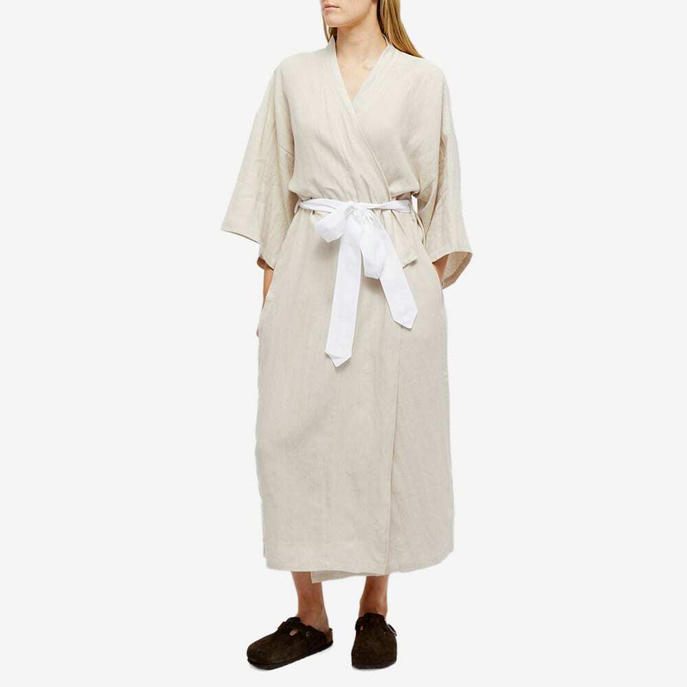 Deiji Studios Women's 02 Linen Robe in Oatmeal W White Tie Deiji Studios