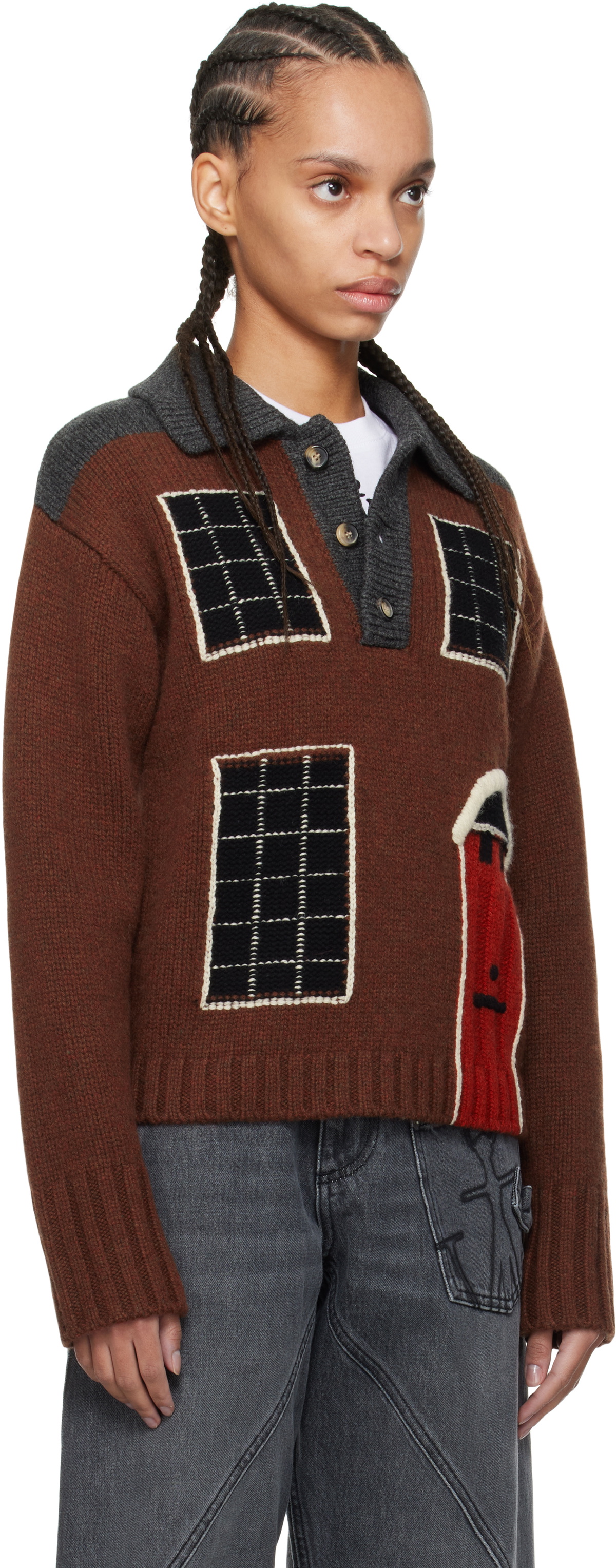 JW Anderson Brown House Intarsia Polo Sweater JW Anderson
