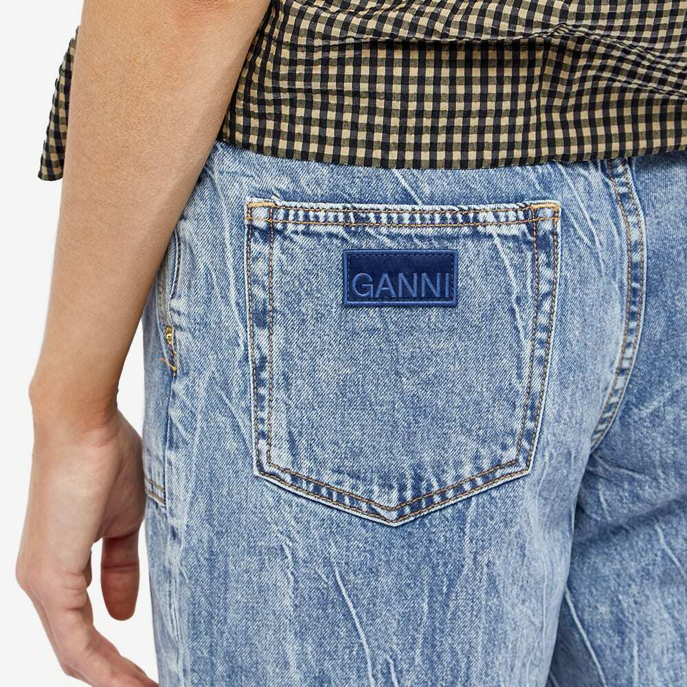 GANNI Women's Crinkle Denim Angi Wide Leg Jean in Mid Blue Stone GANNI