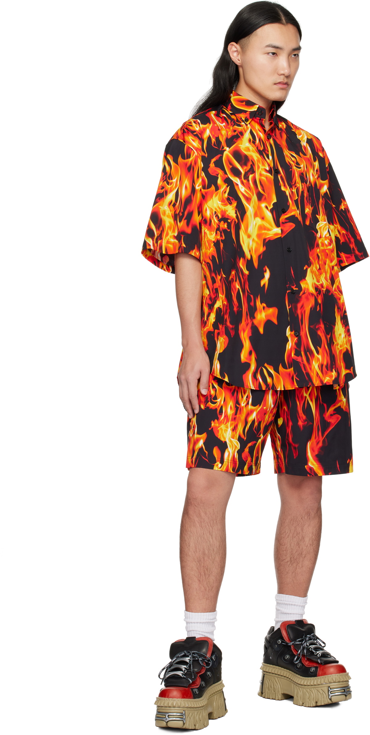 VETEMENTS Black & Orange Fire Shorts Vetements