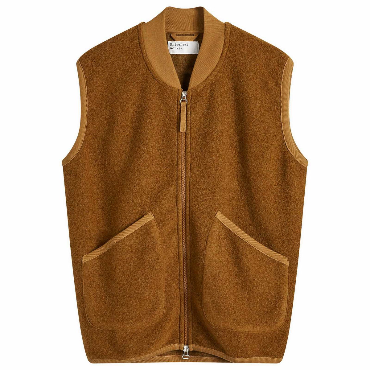 Universal Works Men's Wool Fleece Zip Waistcoat in Mustard Universal Works