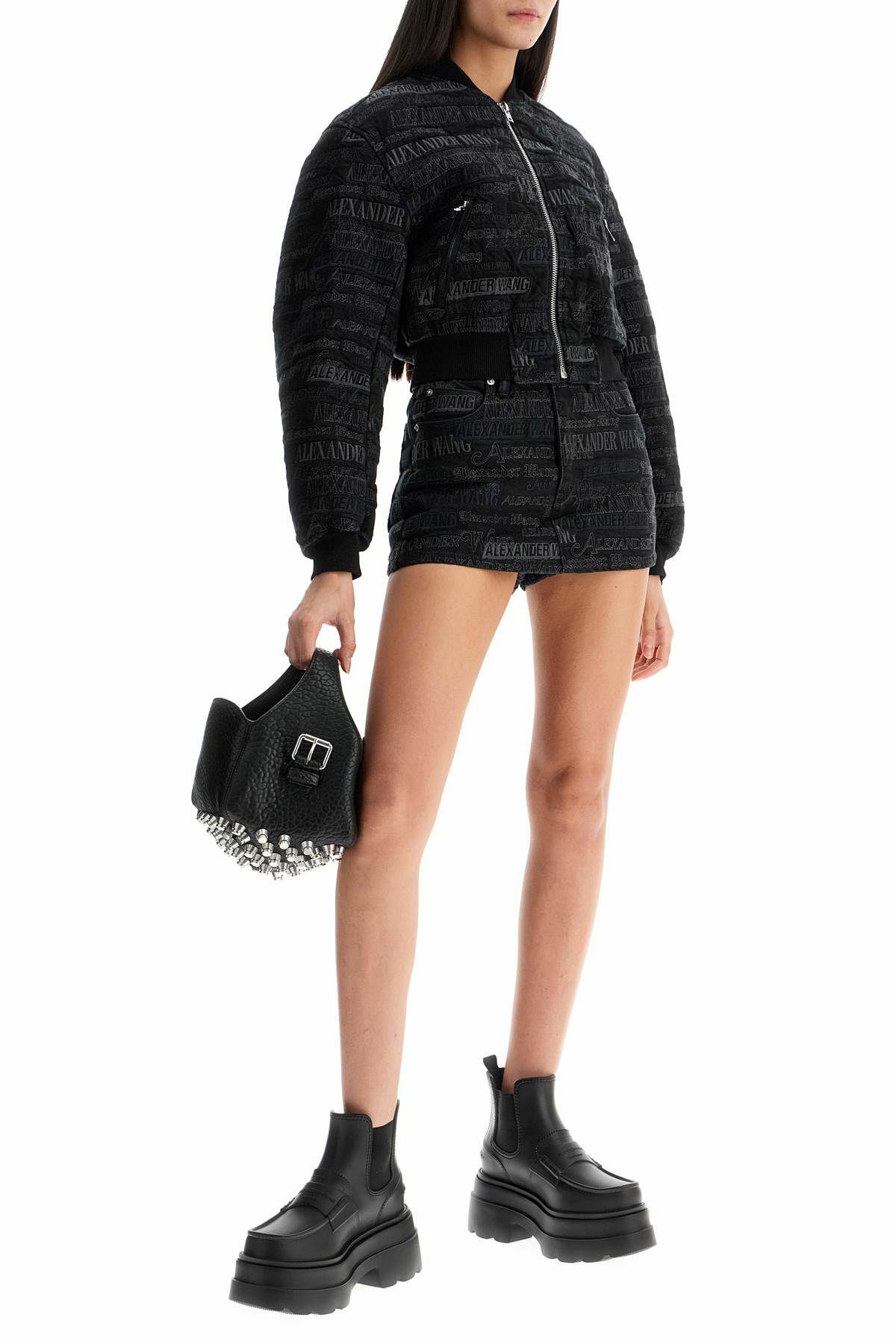 ALEXANDER WANG denim bomber jacket with embroidered lettering Black ...