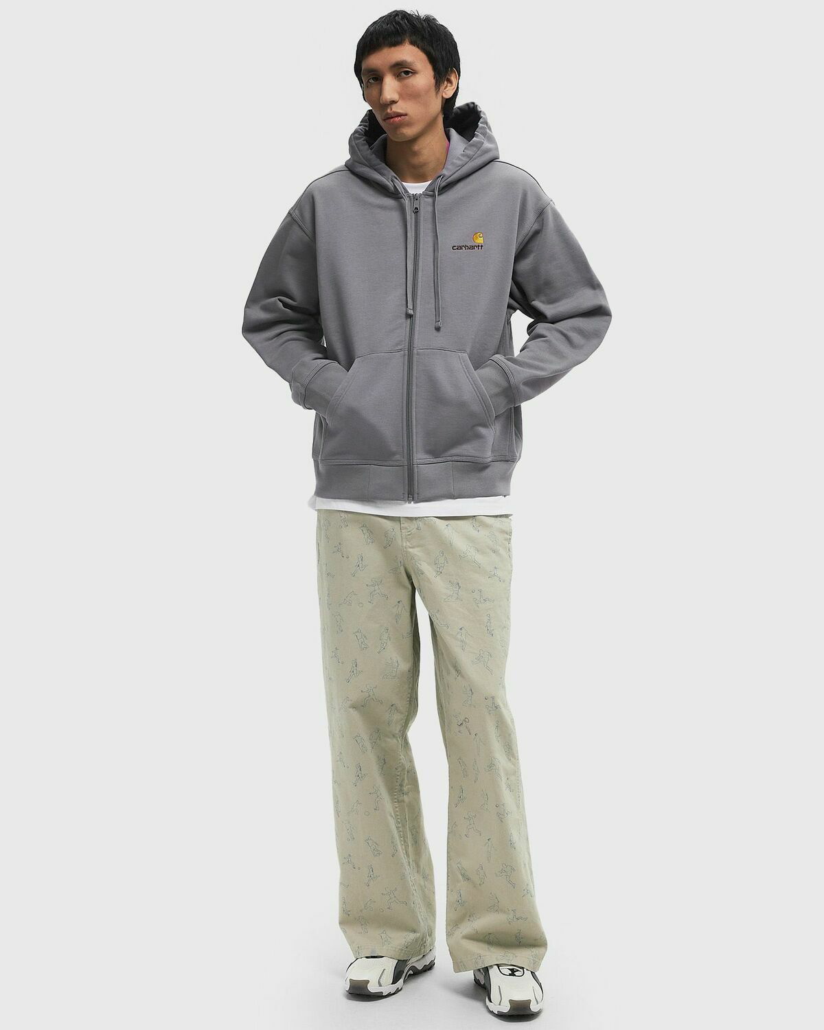 Carhartt WIP Hooded American Script Jacket Grey Mens Zipper Carhartt WIP