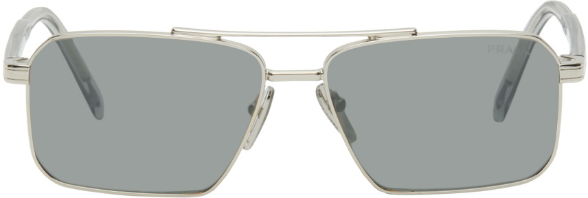 Prada Eyewear Silver Iconic Metal Plaque Sunglasses Prada