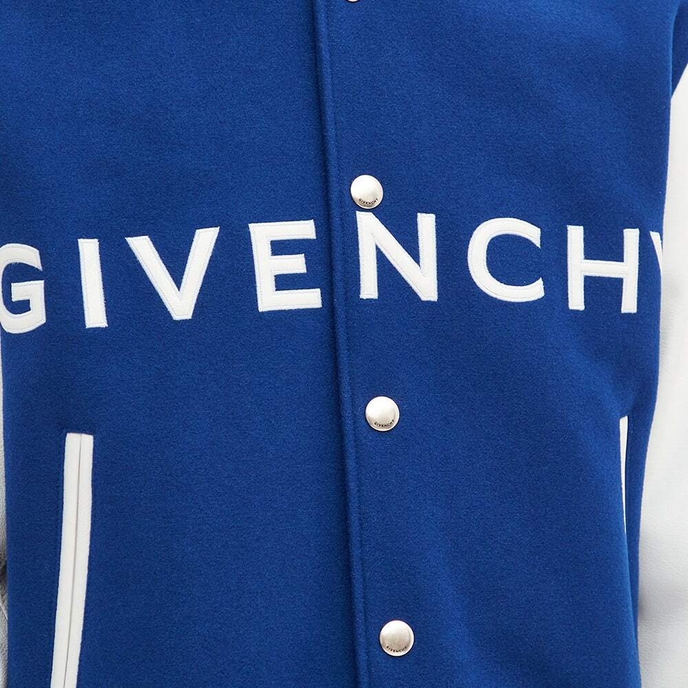 Givenchy Men's Logo Leather Varsity Jacket in White/Blue Givenchy
