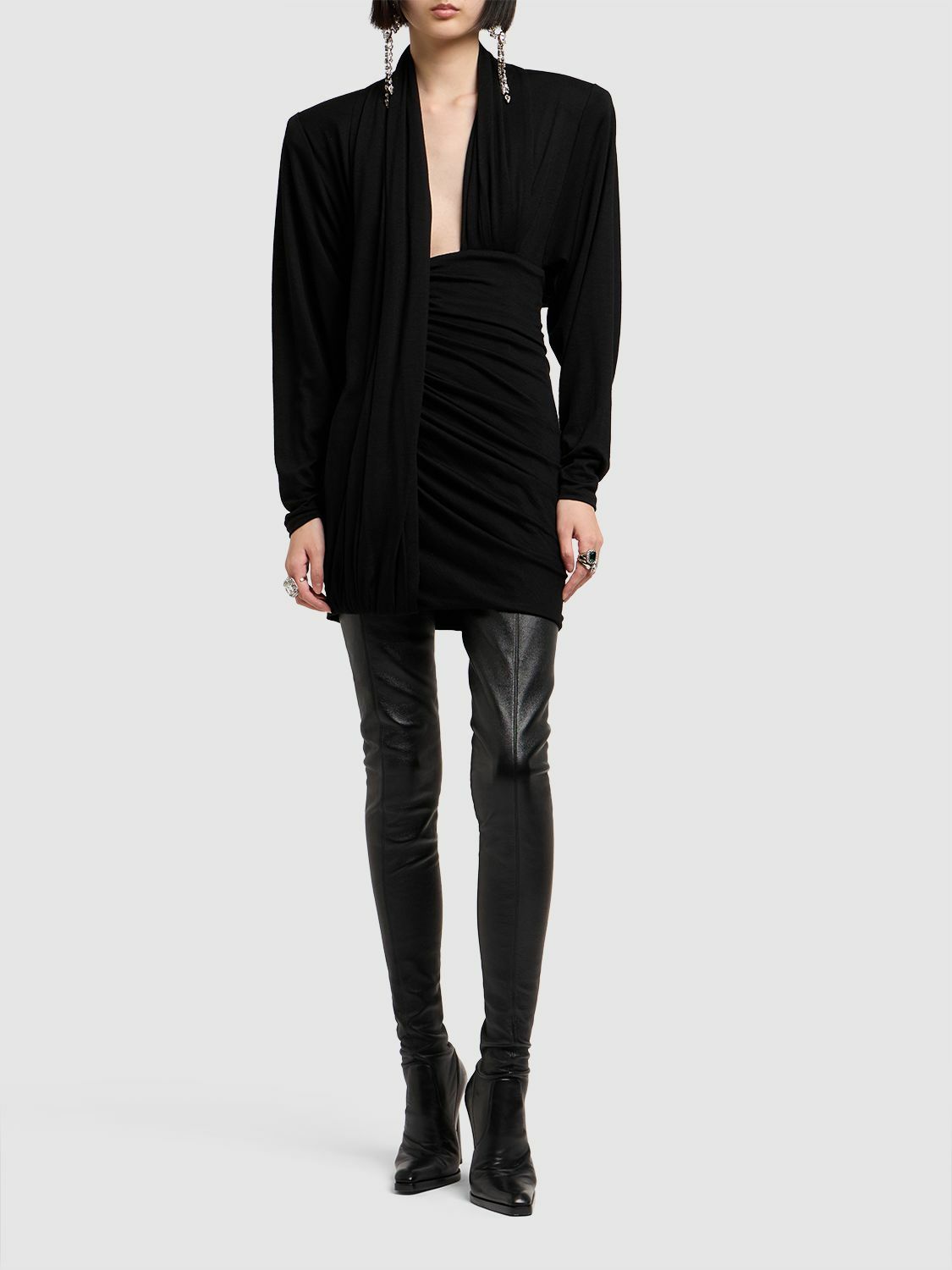 Saint Laurent Asymmetric Long Sleeve Wool Dress Saint Laurent