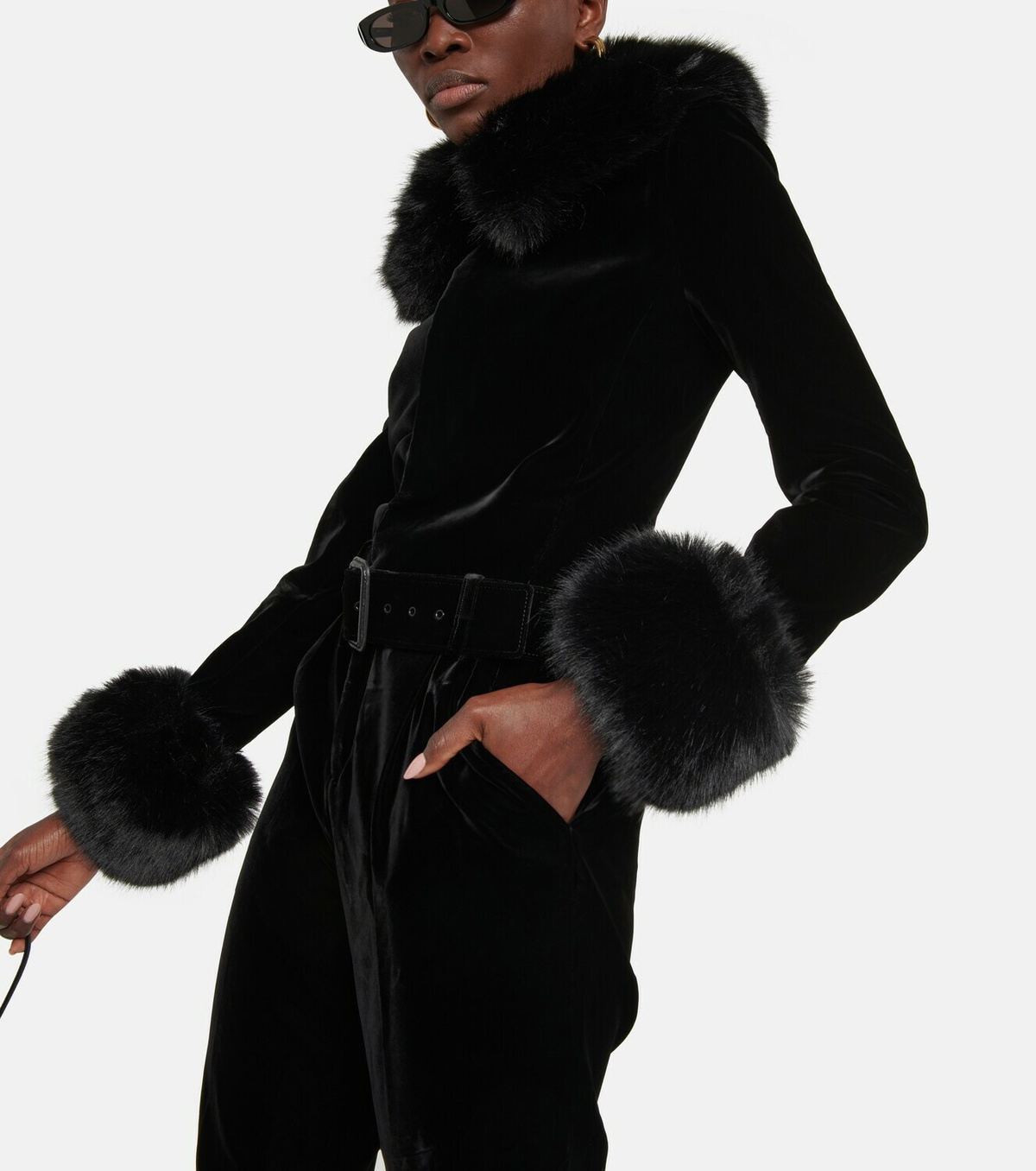 Saint Laurent - Faux fur-trimmed velvet jumpsuit Saint Laurent