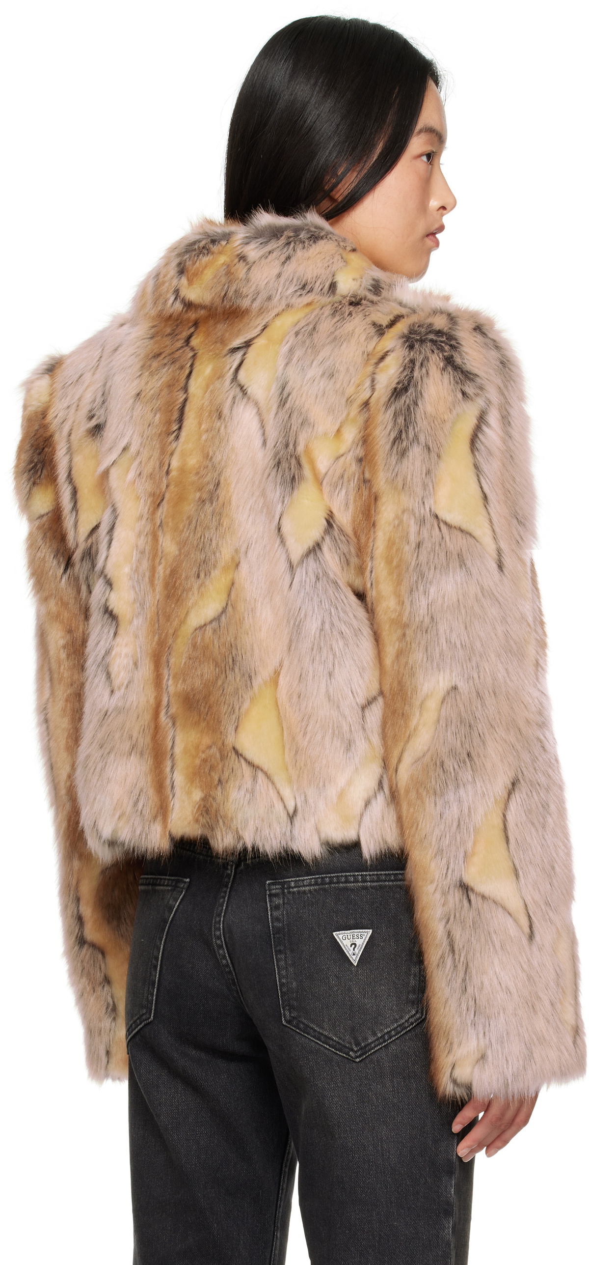 GUESS USA Brown Paneled Faux-Fur Jacket GUESS
