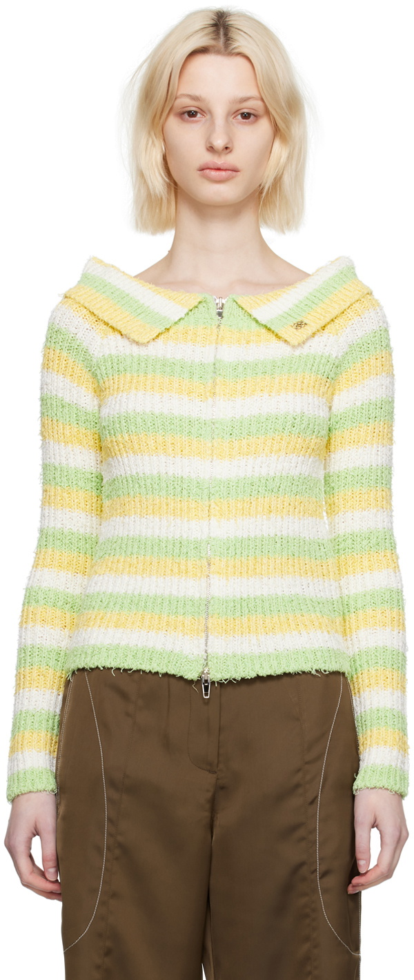 Kijun Green & Yellow Off-The-Shoulder Sweater Kijun