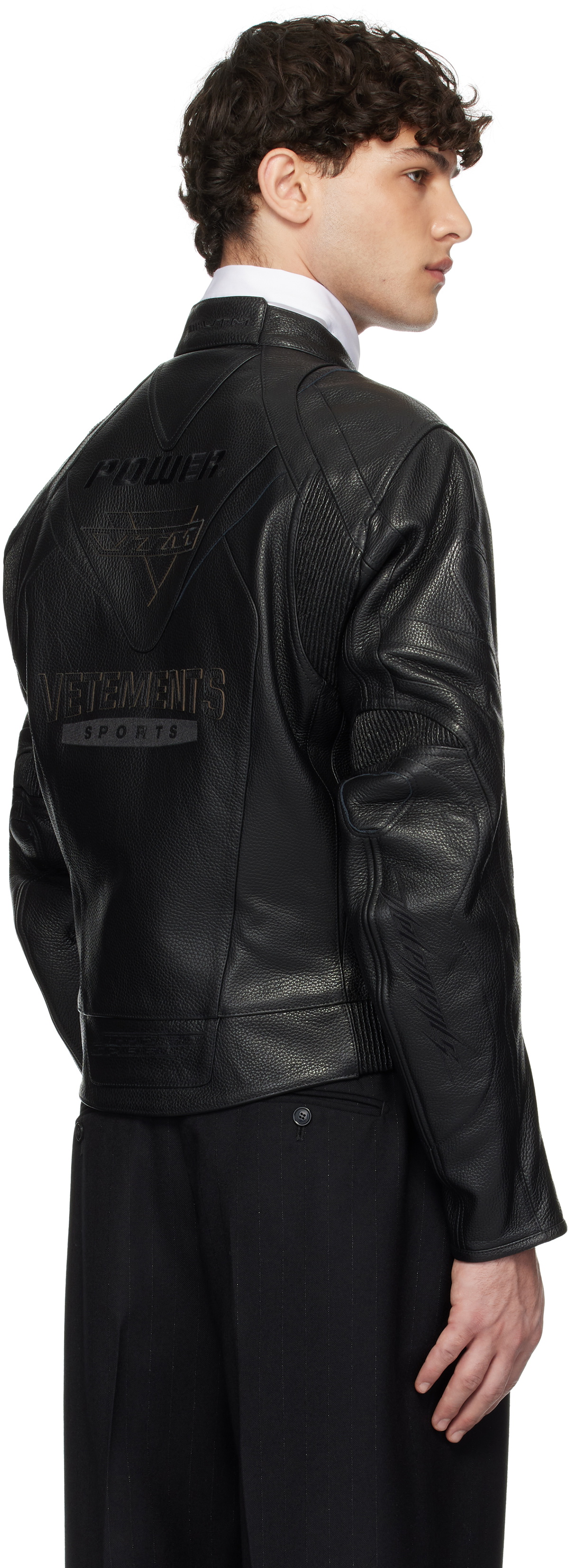 VETEMENTS Black Pro Racing Leather Jacket Vetements