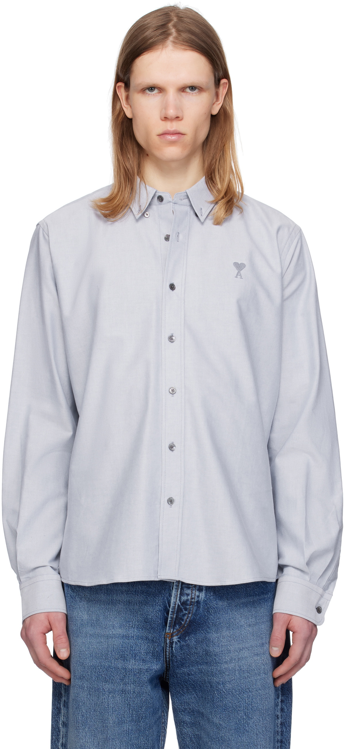 AMI Paris Blue Cotton Button-Down Ami de Coeur Shirt AMI
