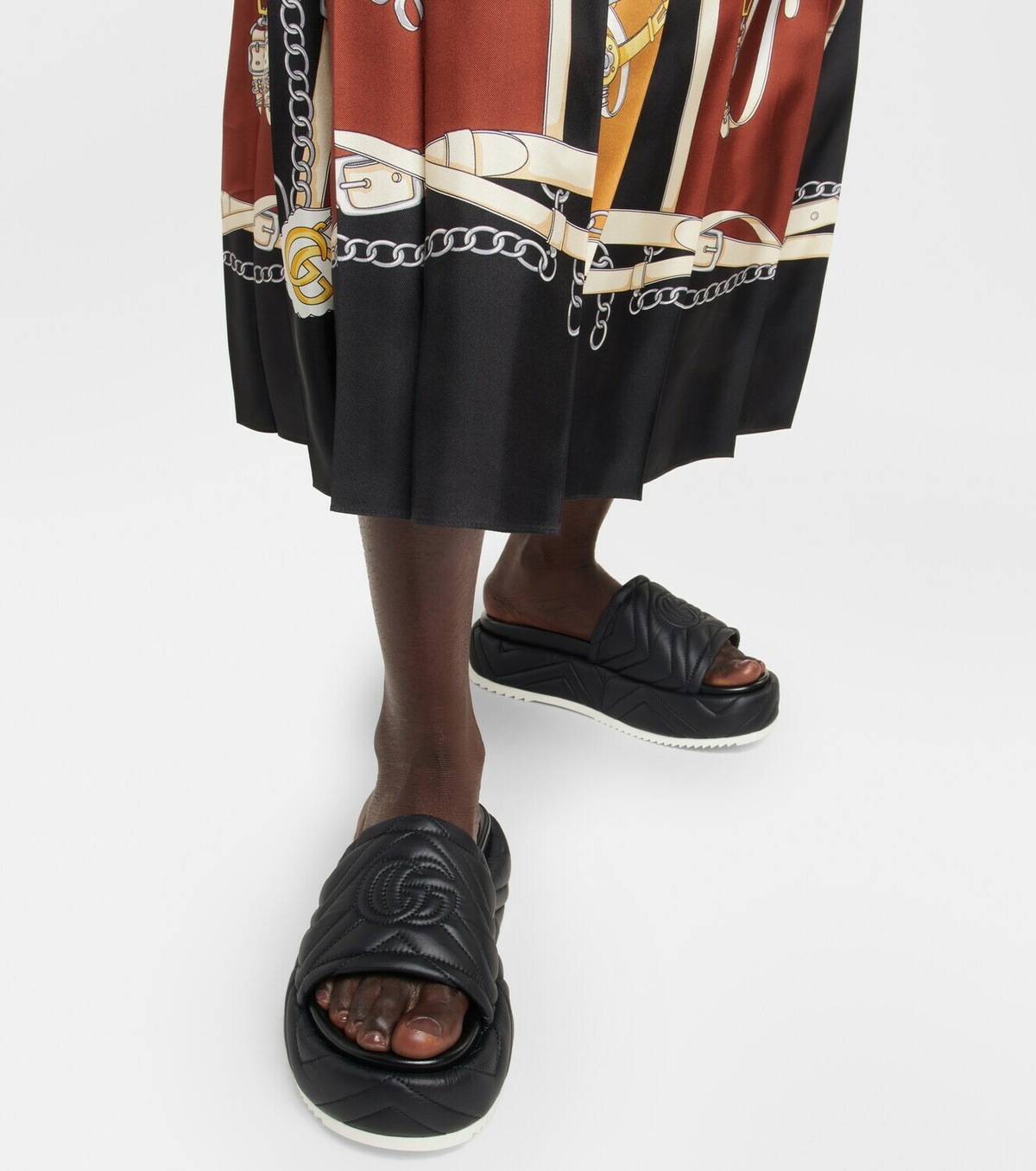 Gucci - Angelina quilted satin platform slides Gucci