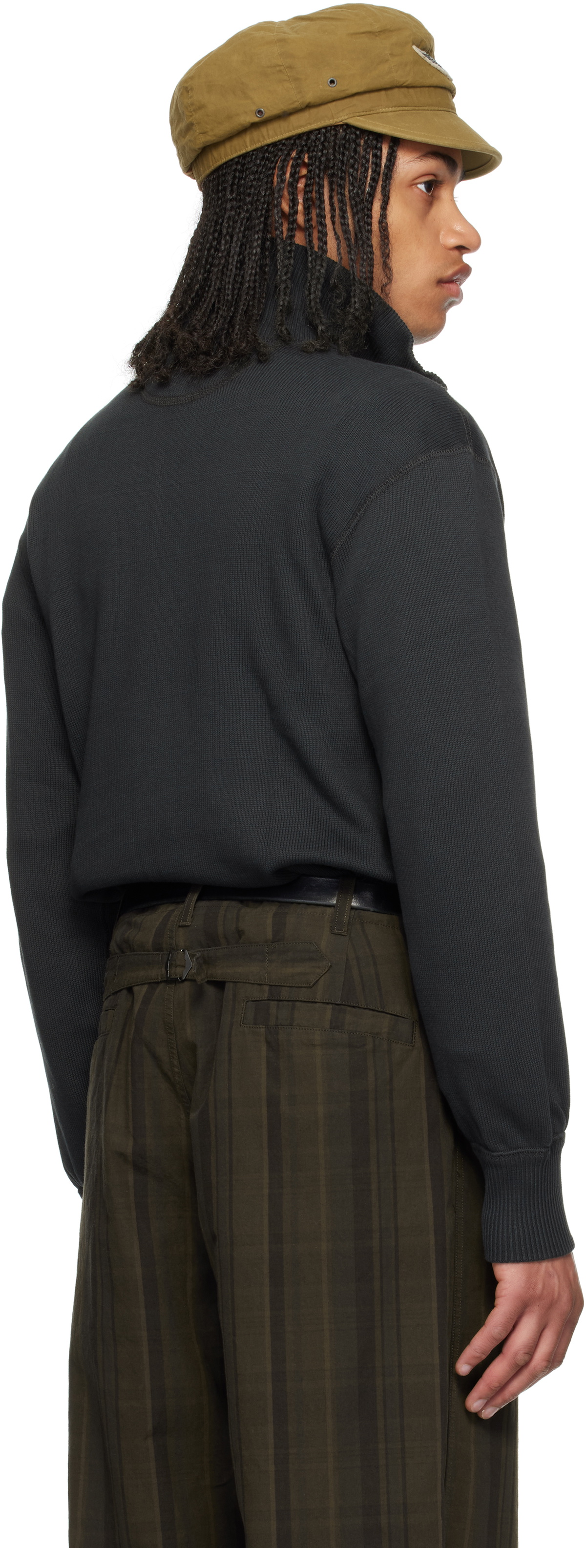 RRL Gray Long Sleeve Cotton Half-Zip Sweater RRL