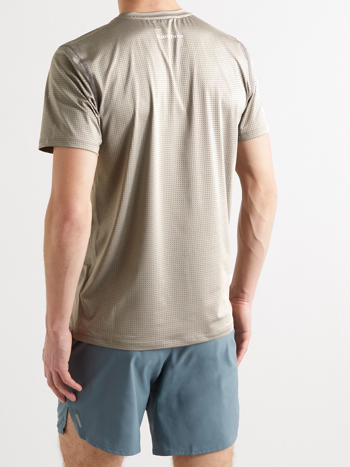 DISTRICT VISION - Logo-Print Perforated Stretch-Jersey T-Shirt - Gray ...