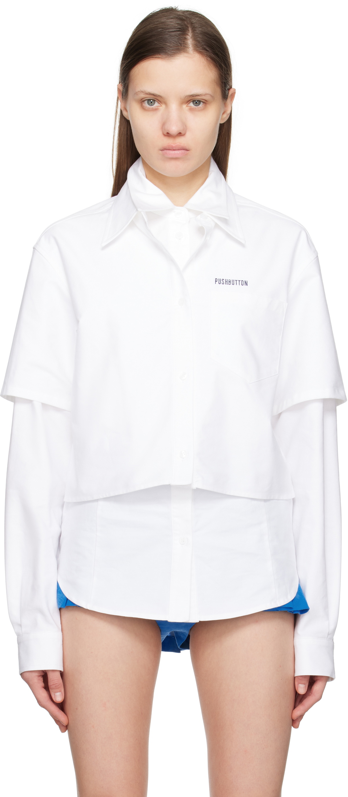Pushbutton White Double Sleeve Shirt Pushbutton
