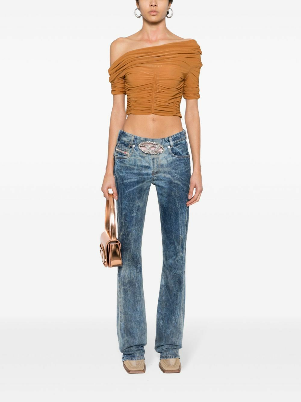 Diesel Blue Oval D Buckle Flared Jeans Diesel