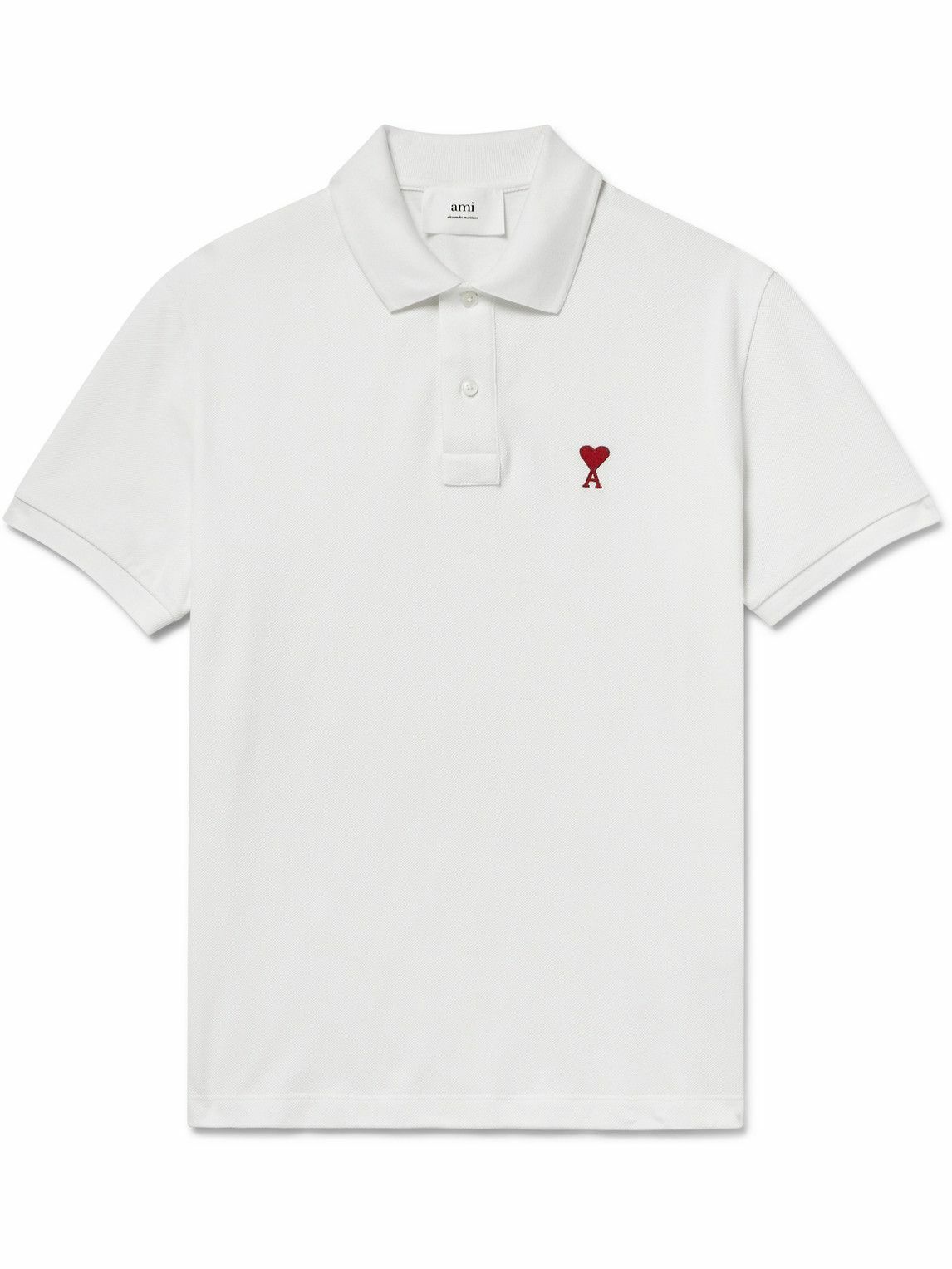 AMI PARIS - Logo-Embroidered Organic Cotton-Piqué Polo Shirt - White AMI