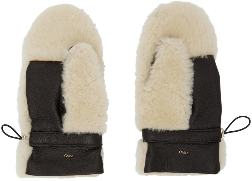 Chloé Brown & Beige Shearling Mittens