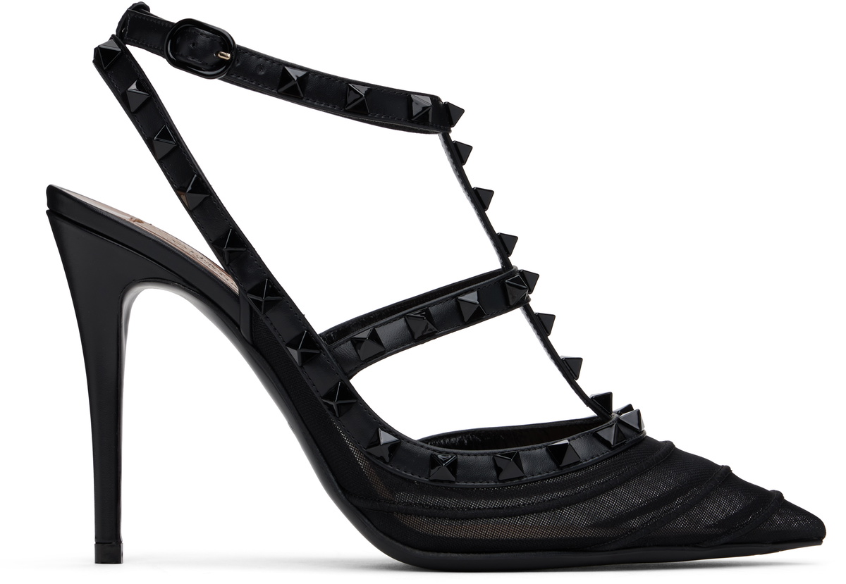 Valentino Garavani Black Rockstud Mesh 100mm Heels Valentino Garavani