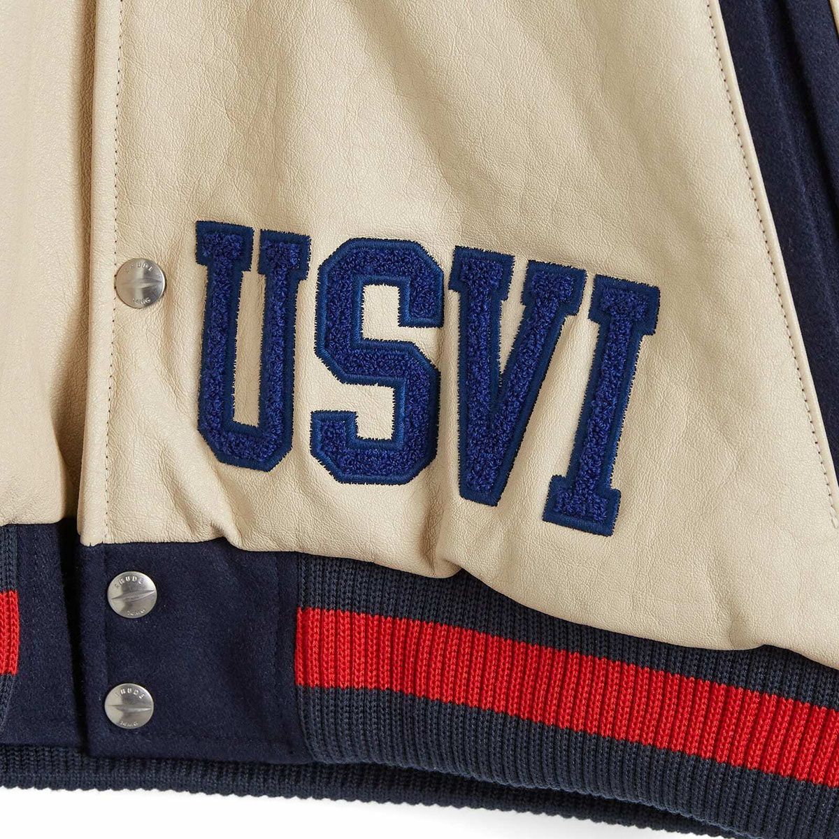 Rhude Men's St. Croix Varsity Jacket in Ivory/Navy Rhude