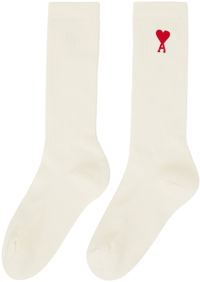 AMI Paris Three-Pack Off-White Ami de Cœur Socks AMI