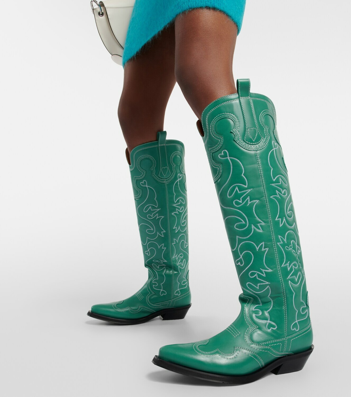 Ganni - Embroidered leather cowboy boots GANNI