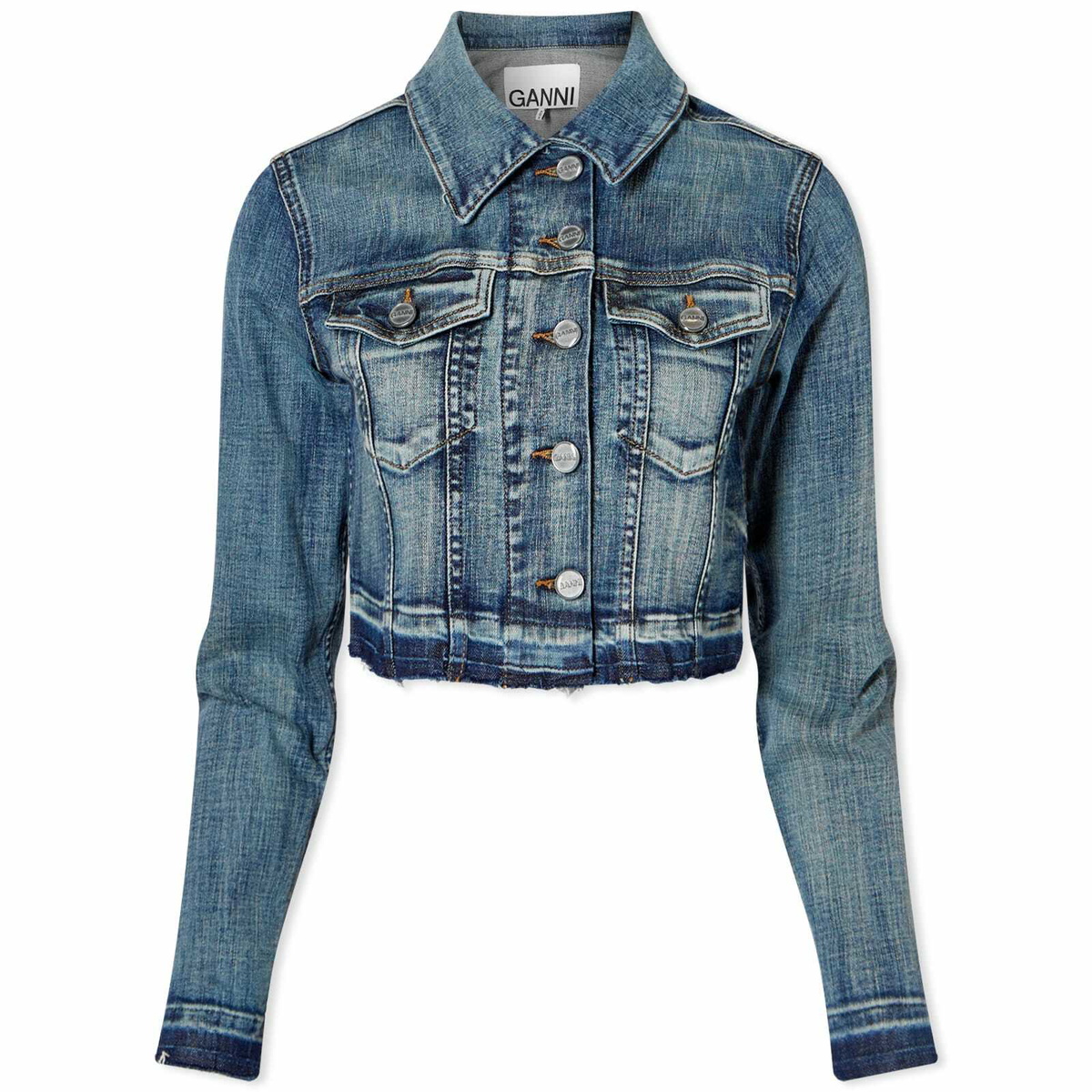 GANNI Women's Denim Crop Jacket in Tint Wash GANNI