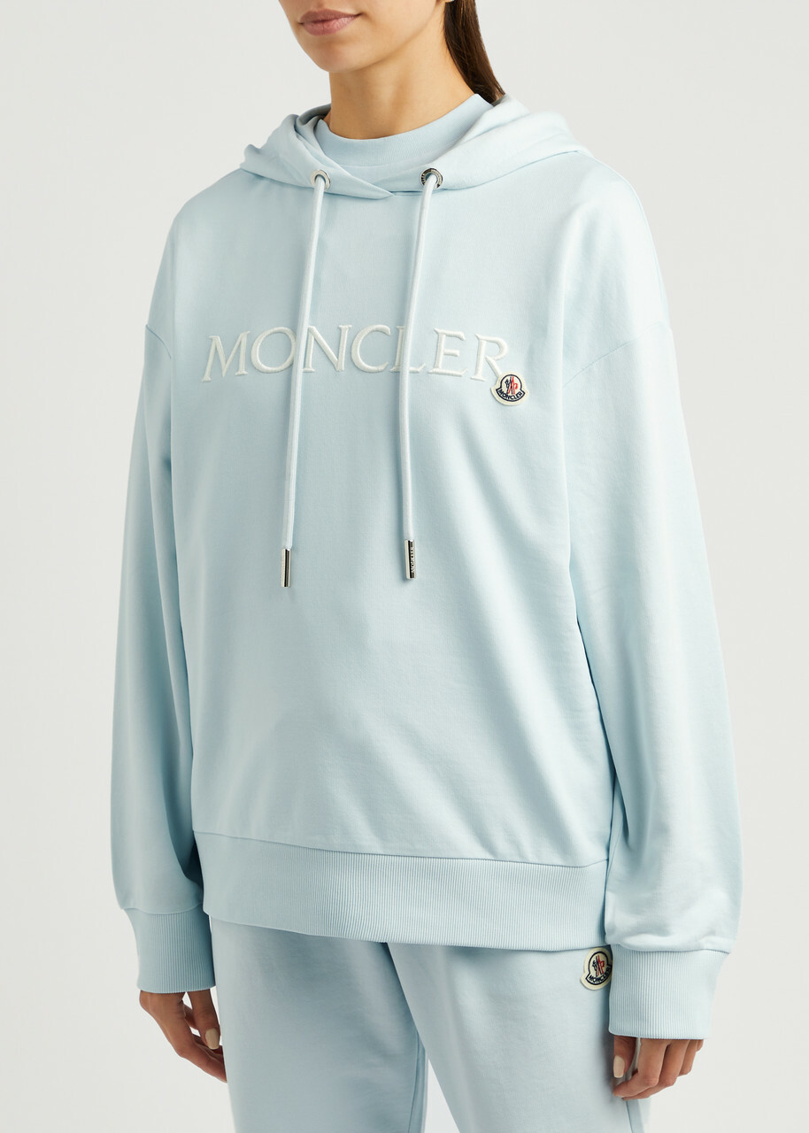 Moncler Logo-embroidered Hooded Cotton Sweatshirt Light Blue 2 Moncler