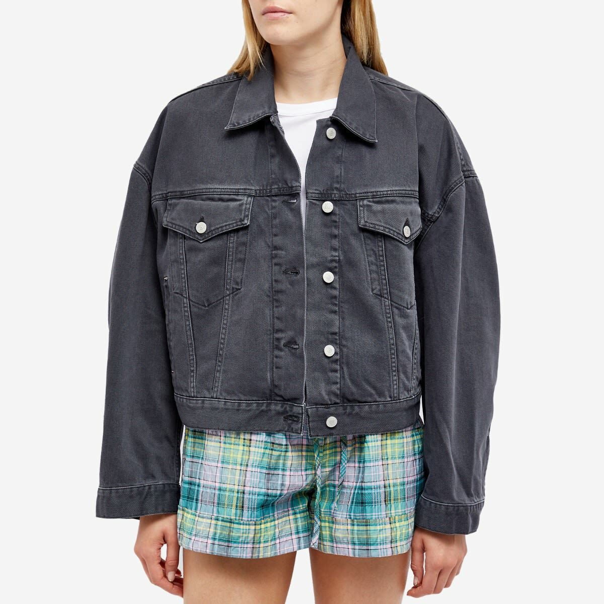 Acne Studios Women's Morris Cropped Faded Black Denim Jacket in Dark ...