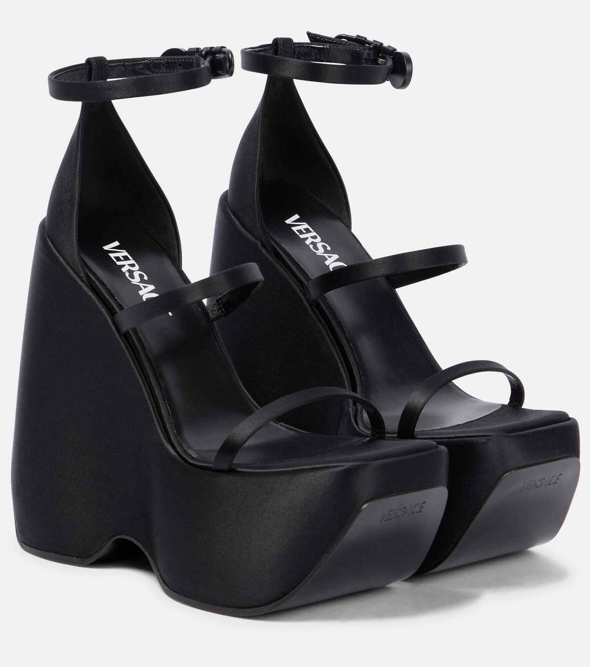 Versace - Triplatform satin platform sandals Versace