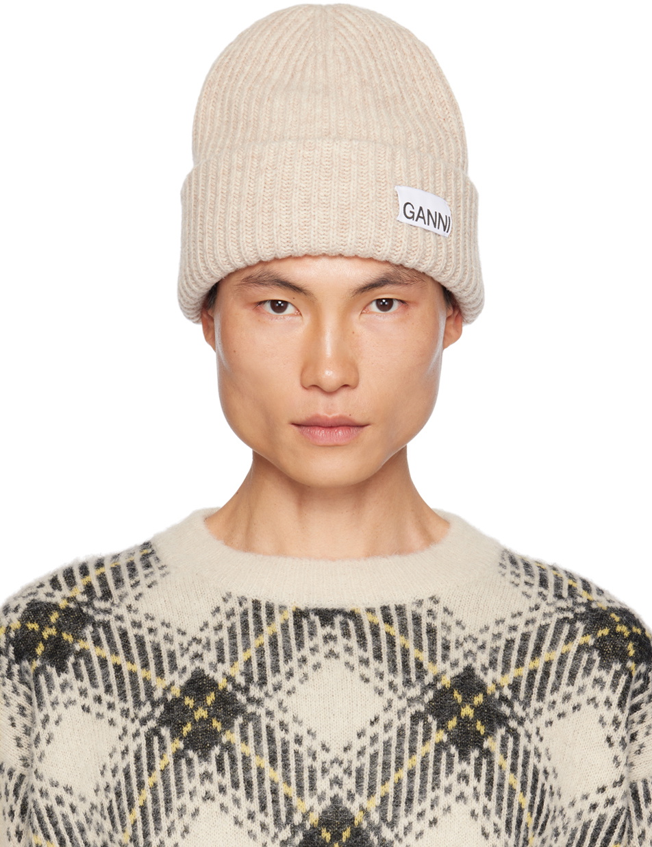 GANNI Beige Rib Beanie GANNI
