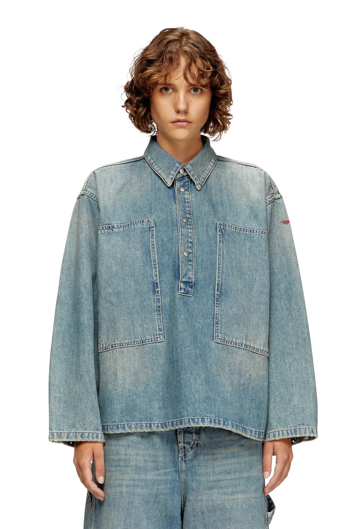 Diesel Henley top in utility-style denim - Denim Shirts Womens in Blue ...